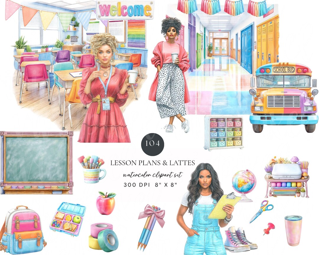 Classroom Watercolor Graphics | Lesson Plans & Lattes Teacher Clipart ...