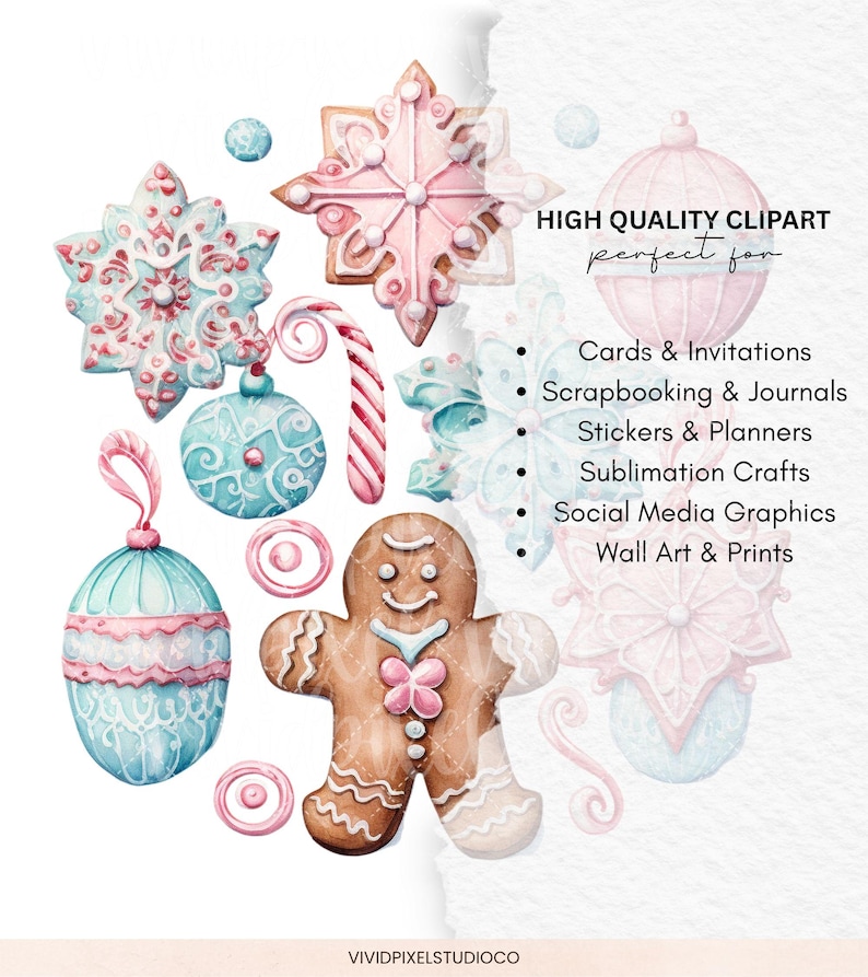 Watercolor Pastel Christmas Treat Clipart Set | Blue and Pink Winter ...