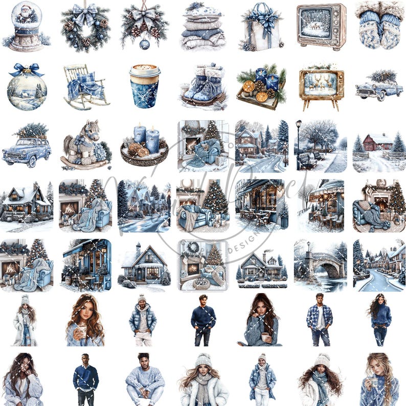 Winter Wishes Watercolor Clipart Bundle | Snowy Houses, Christmas ...