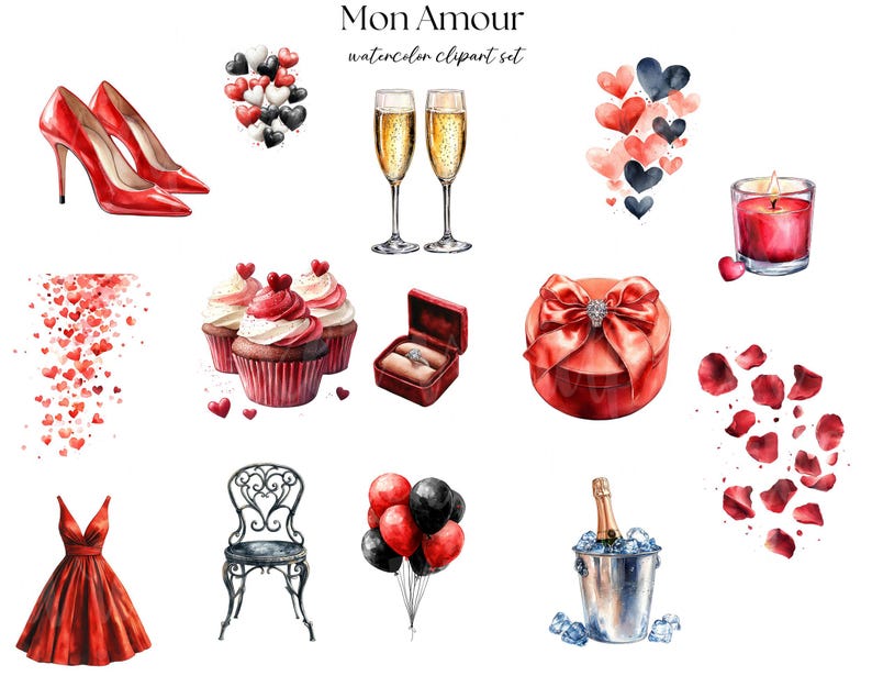 Valentines Day Clipart Set| Paris Love Watercolor | Mon Amour ...