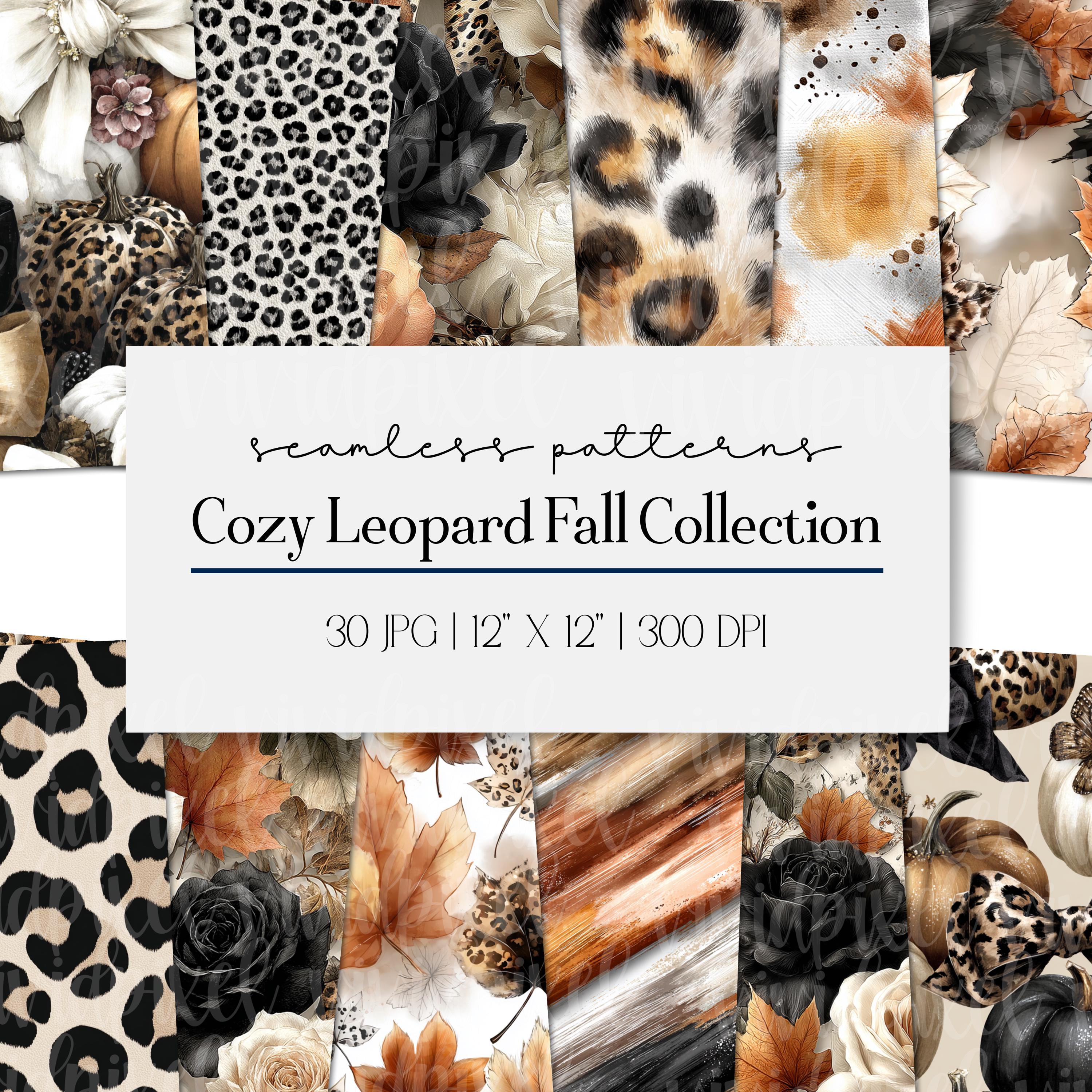 Cozy Leopard Fall Seamless Patterns | Autumn Animal Print Digital Paper ...