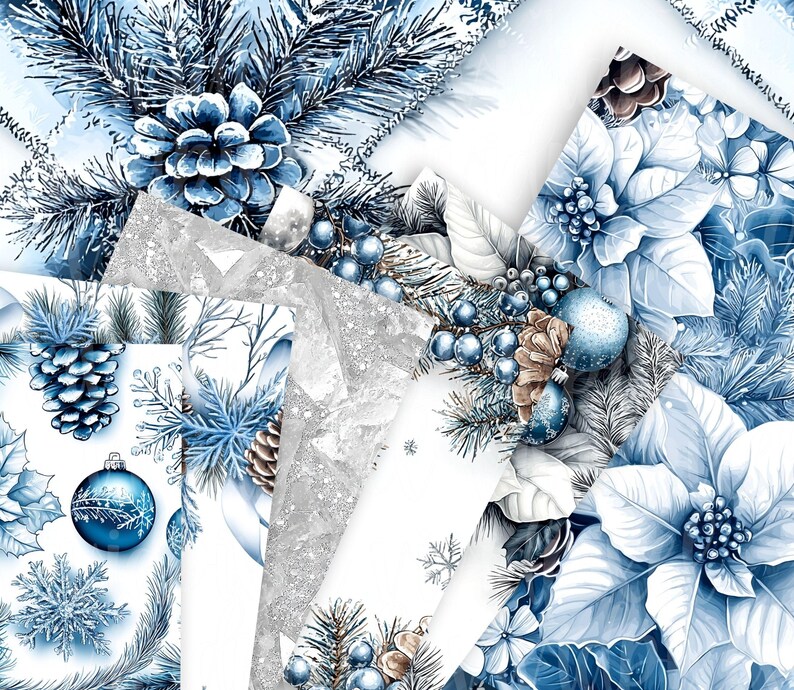 Winter Wishes Seamless Digital Paper | Blue and White Christmas ...