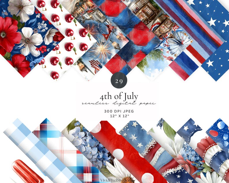 4th of July Digital Paper Bundle | Patriotic Seamless Patterns ...