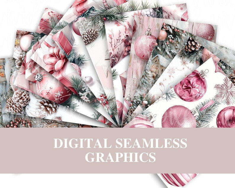 Pink Christmas Seamless Paper Bundle | Blush Holiday Digital Scrapbook ...