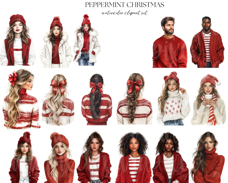 Peppermint Christmas Clipart Bundle | Holiday Watercolor Set, Winter ...