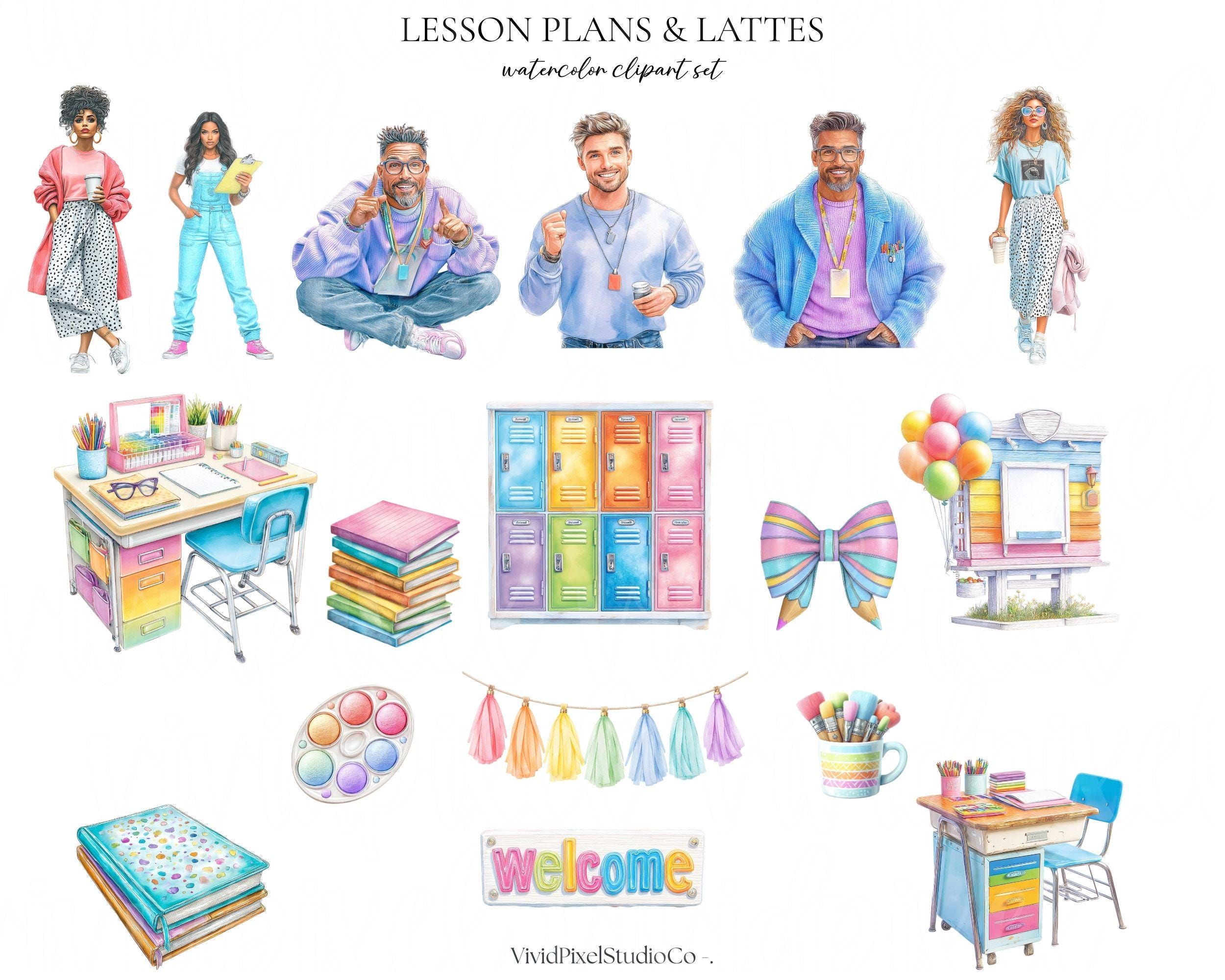 Classroom Watercolor Graphics | Lesson Plans & Lattes Teacher Clipart ...