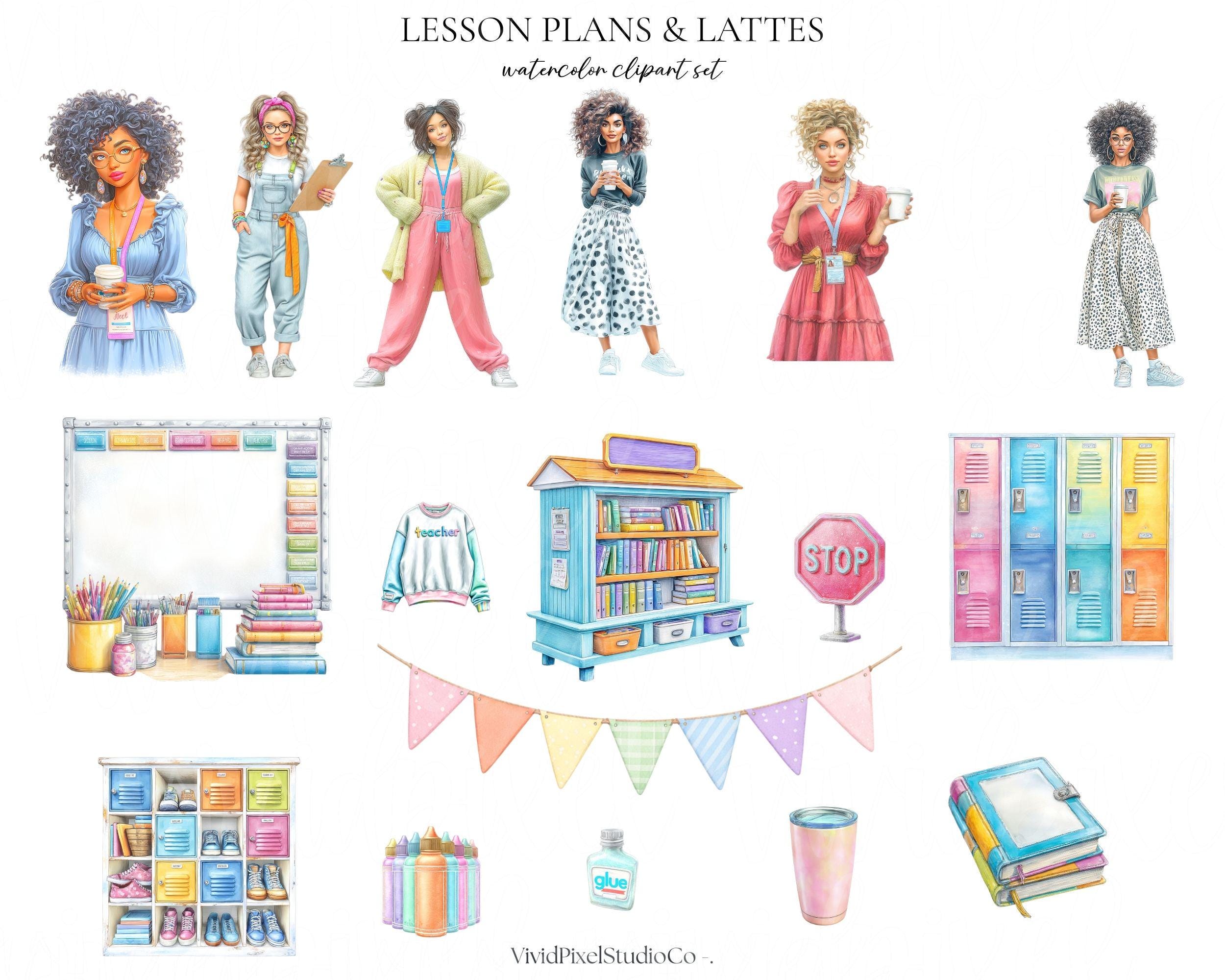 Classroom Watercolor Graphics | Lesson Plans & Lattes Teacher Clipart ...