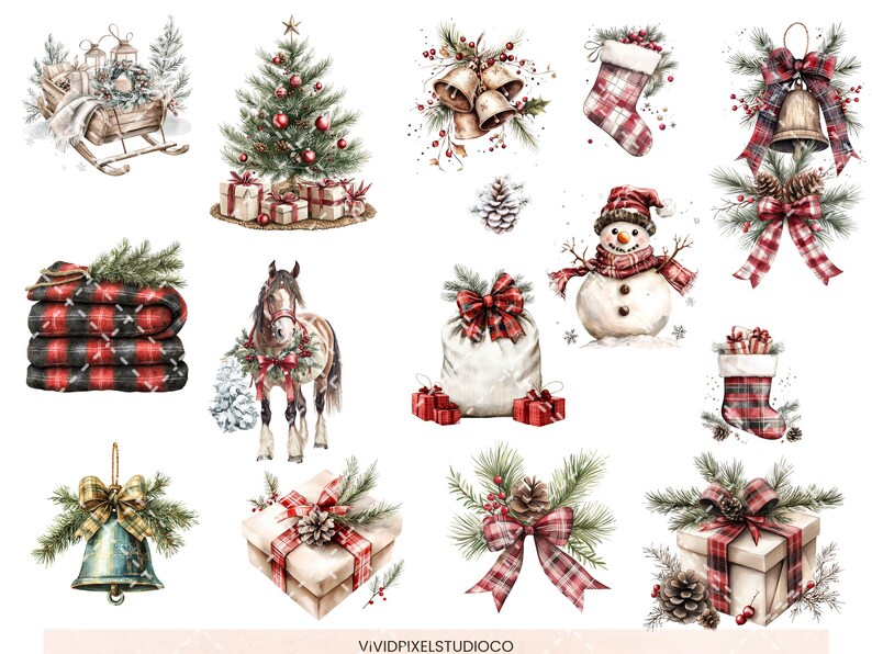Country Christmas Clipart Bundle | Rustic Farmhouse Winter PNG ...