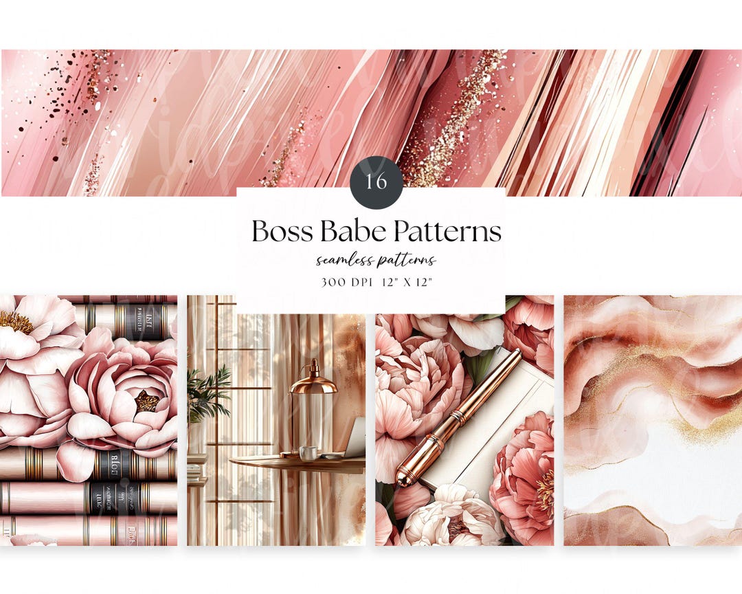 Boss Babe Seamless Patterns, Blush Pink Watercolor Digital Paper ...