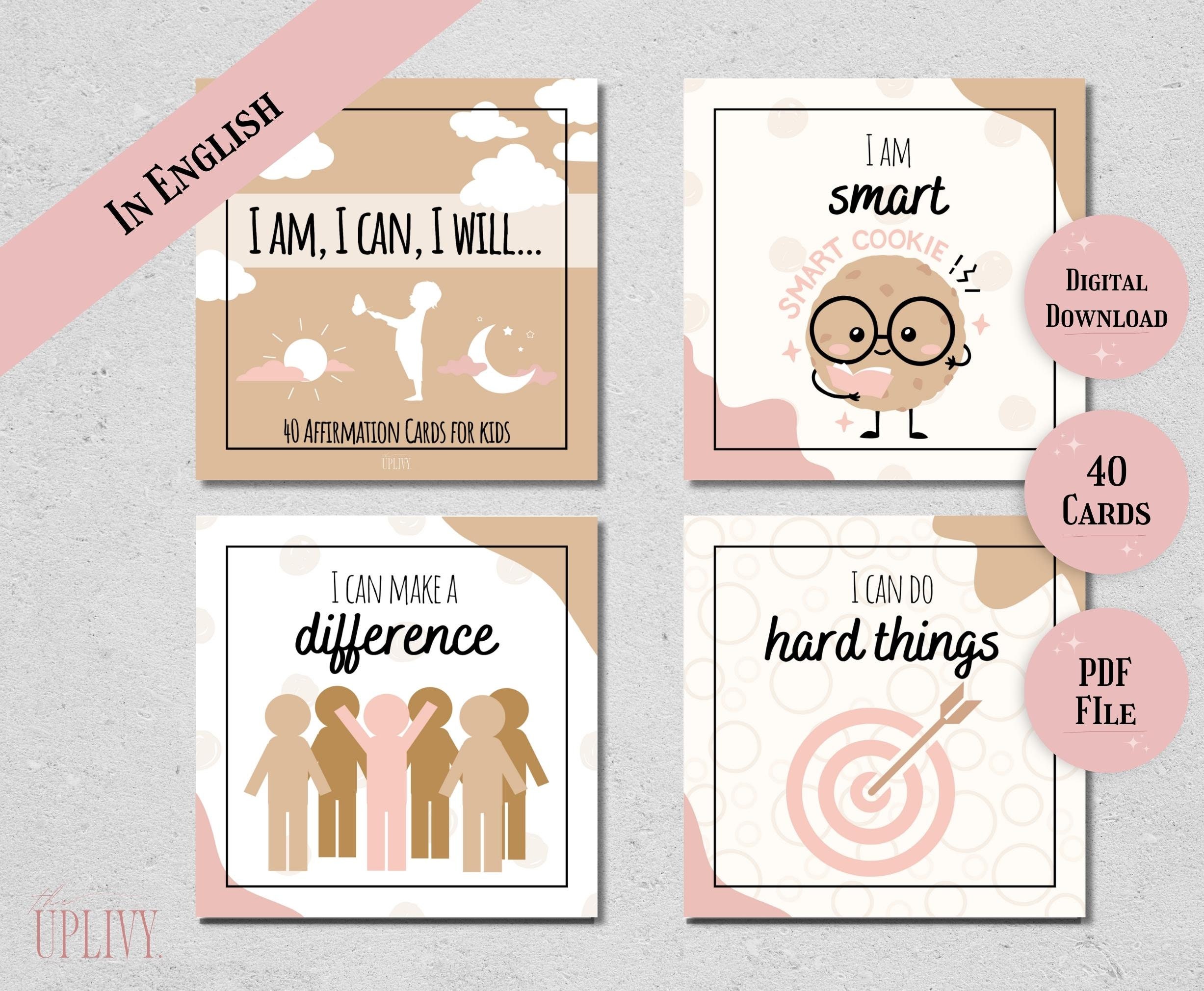 Childrens Positive Affirmation Cards in Pink Set of 40 English ...