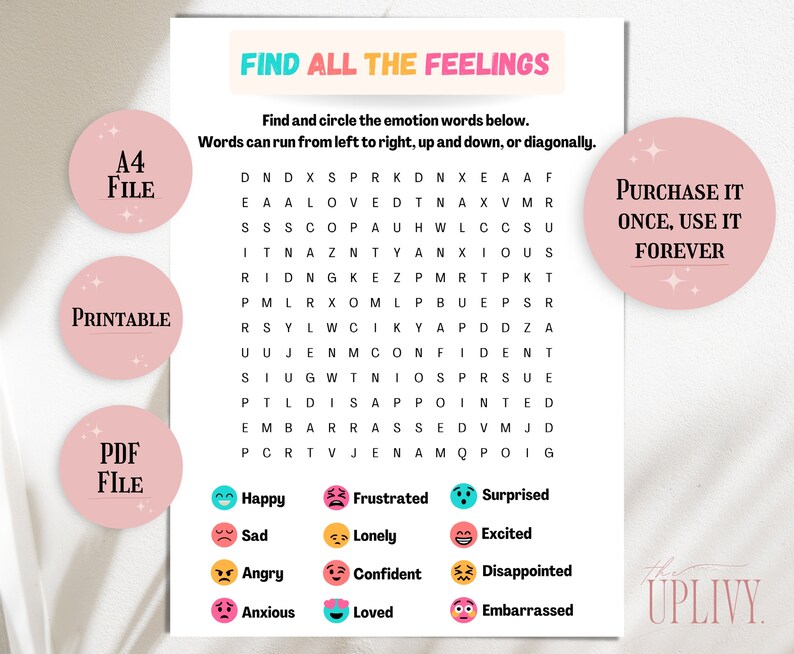 Emotion Word Search for Children | Kids Emotions | Emotional Literacy ...