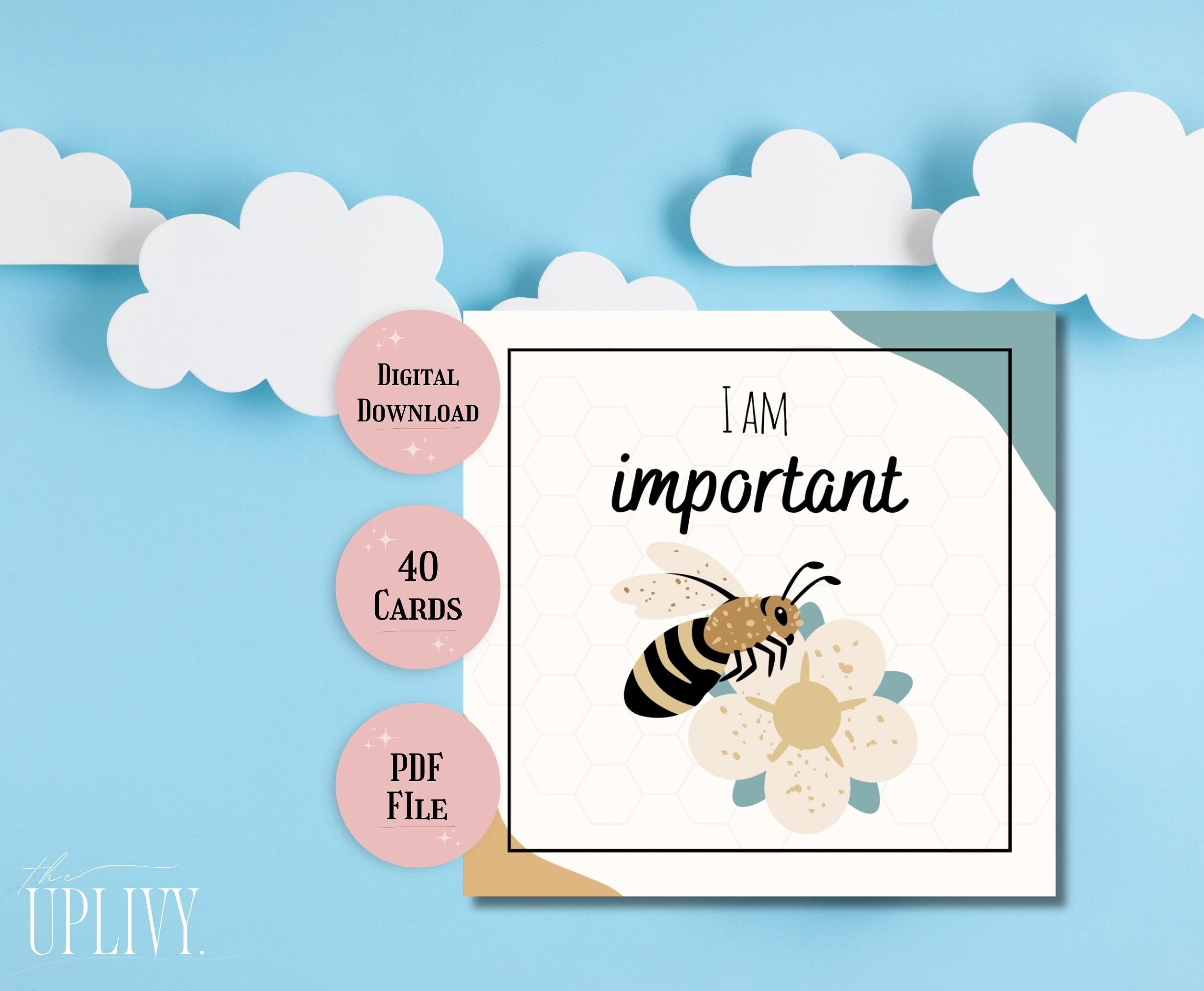 Kids Positive Affirmation Cards in Blue Set of 40 English Printable ...