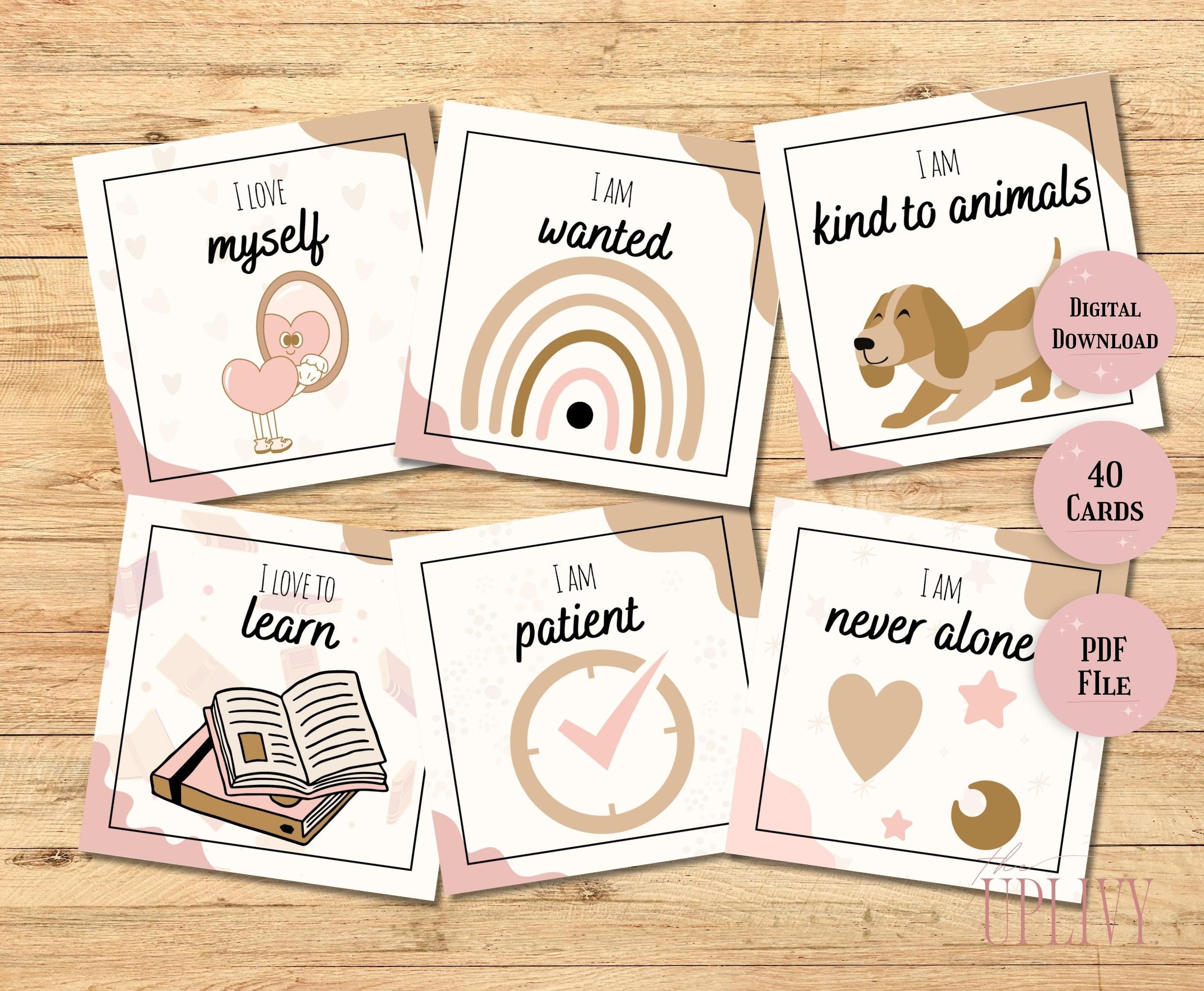 Childrens Positive Affirmation Cards in Pink Set of 40 English ...