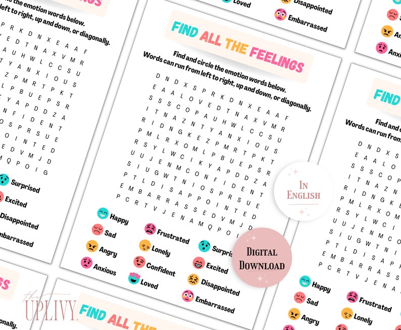 Emotion Word Search for Children | Kids Emotions | Emotional Literacy ...