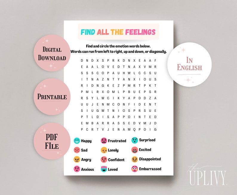 Emotion Word Search for Children | Kids Emotions | Emotional Literacy ...