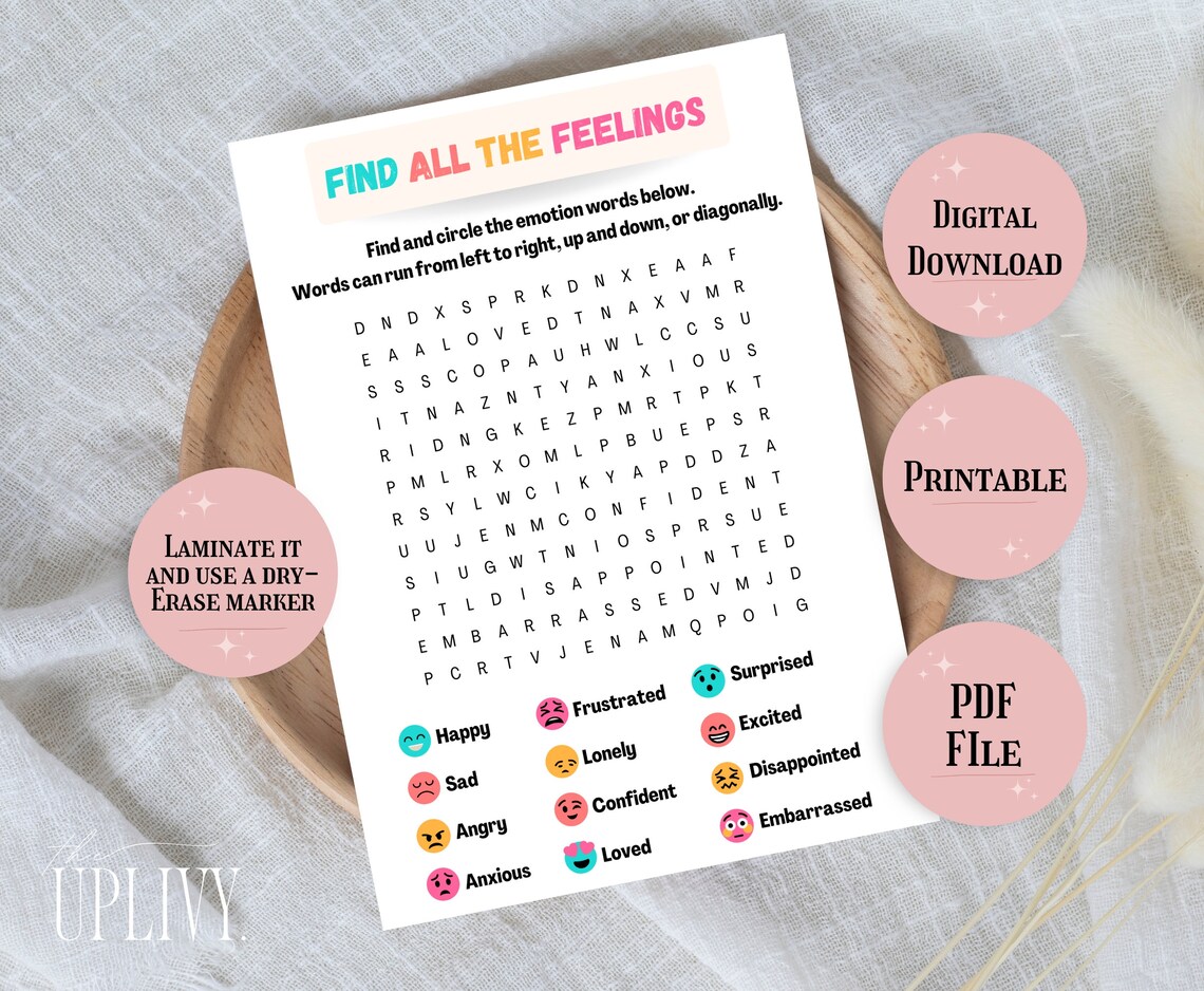 Emotion Word Search for Children | Kids Emotions | Emotional Literacy ...