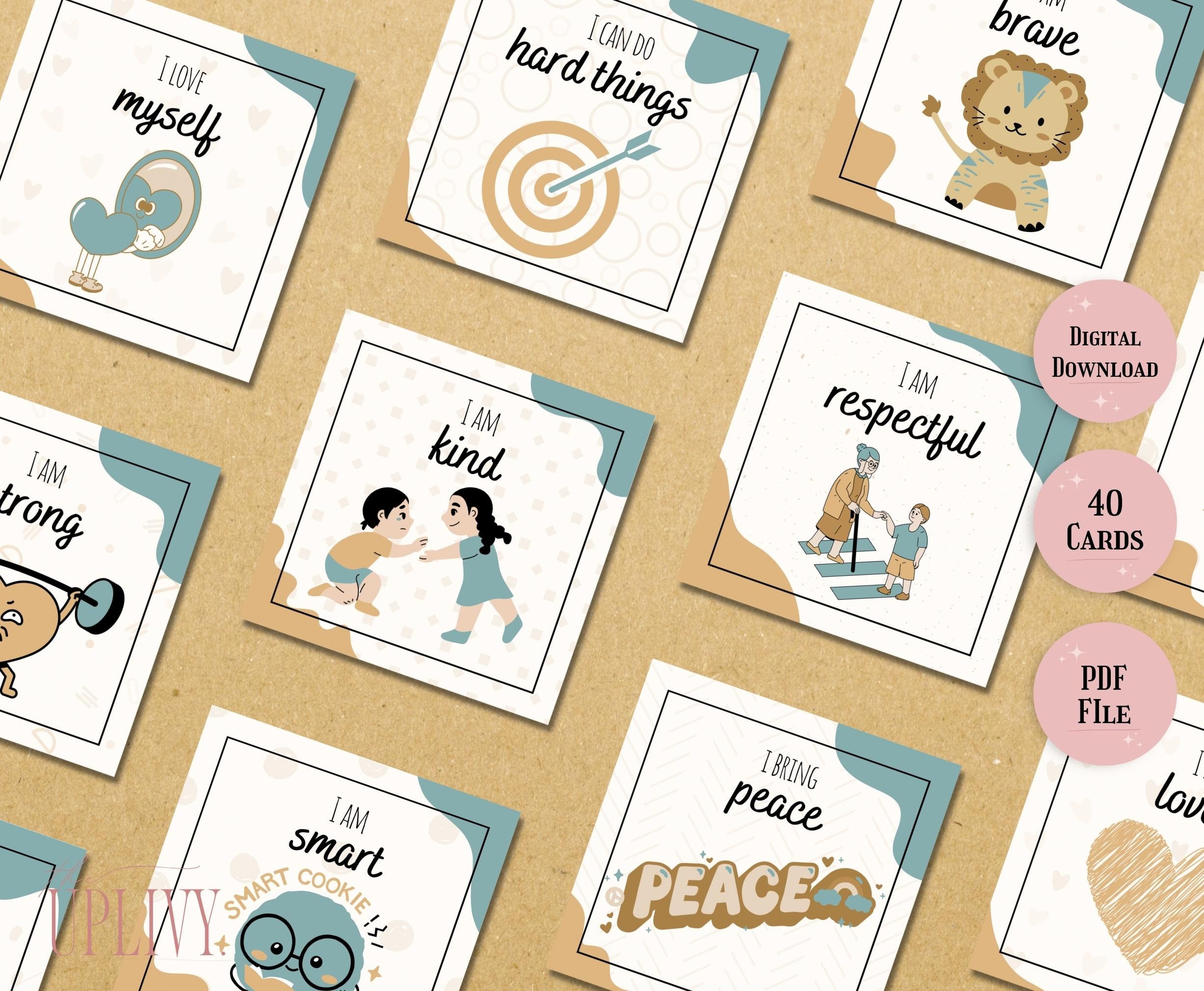 Kids Positive Affirmation Cards in Blue Set of 40 English Printable ...