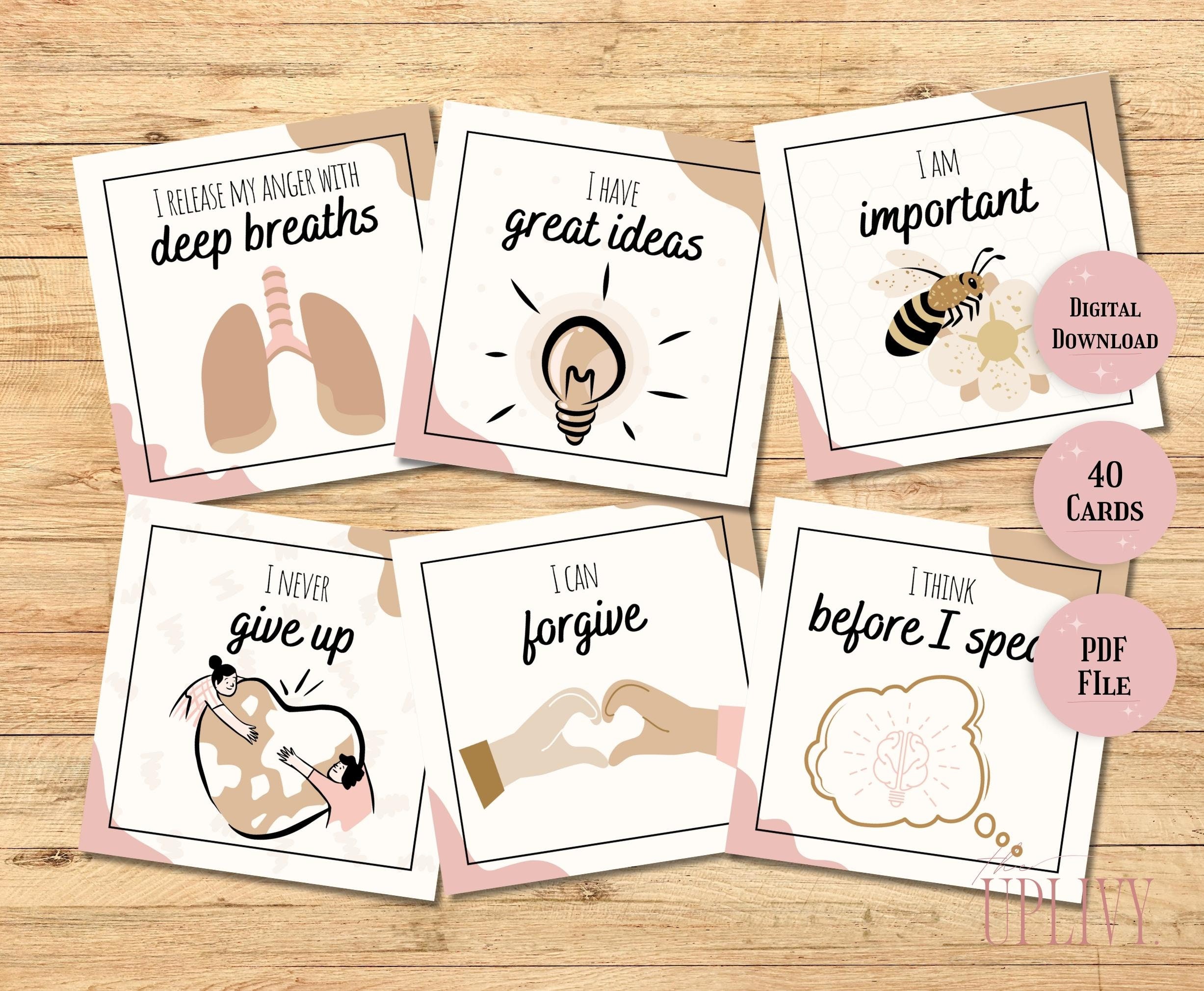 Childrens Positive Affirmation Cards in Pink Set of 40 English ...