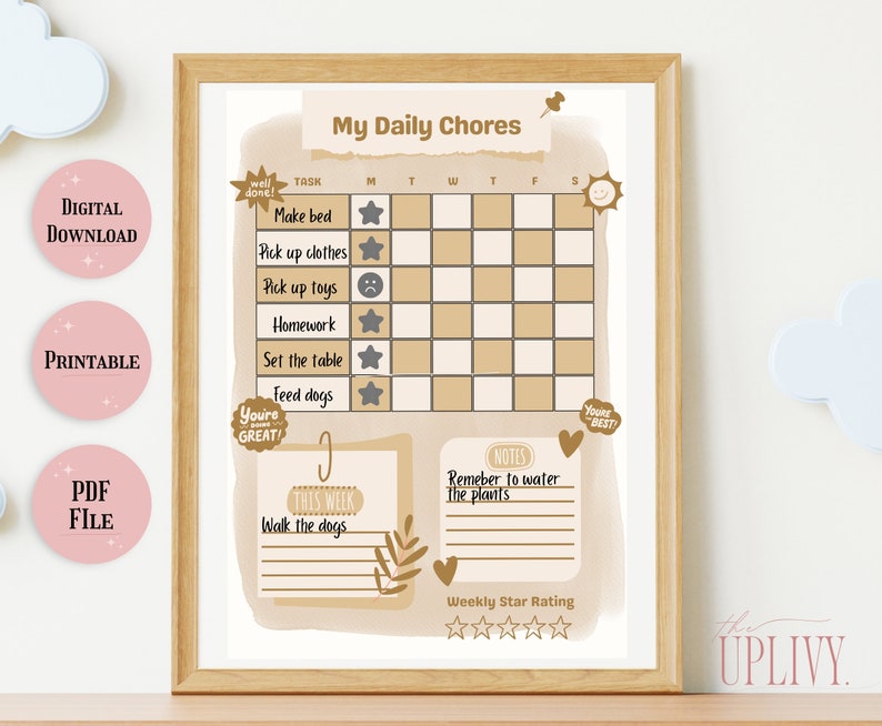 Kids Chore Chart | Kids Daily Chores | Responsibility Chart | Printable ...