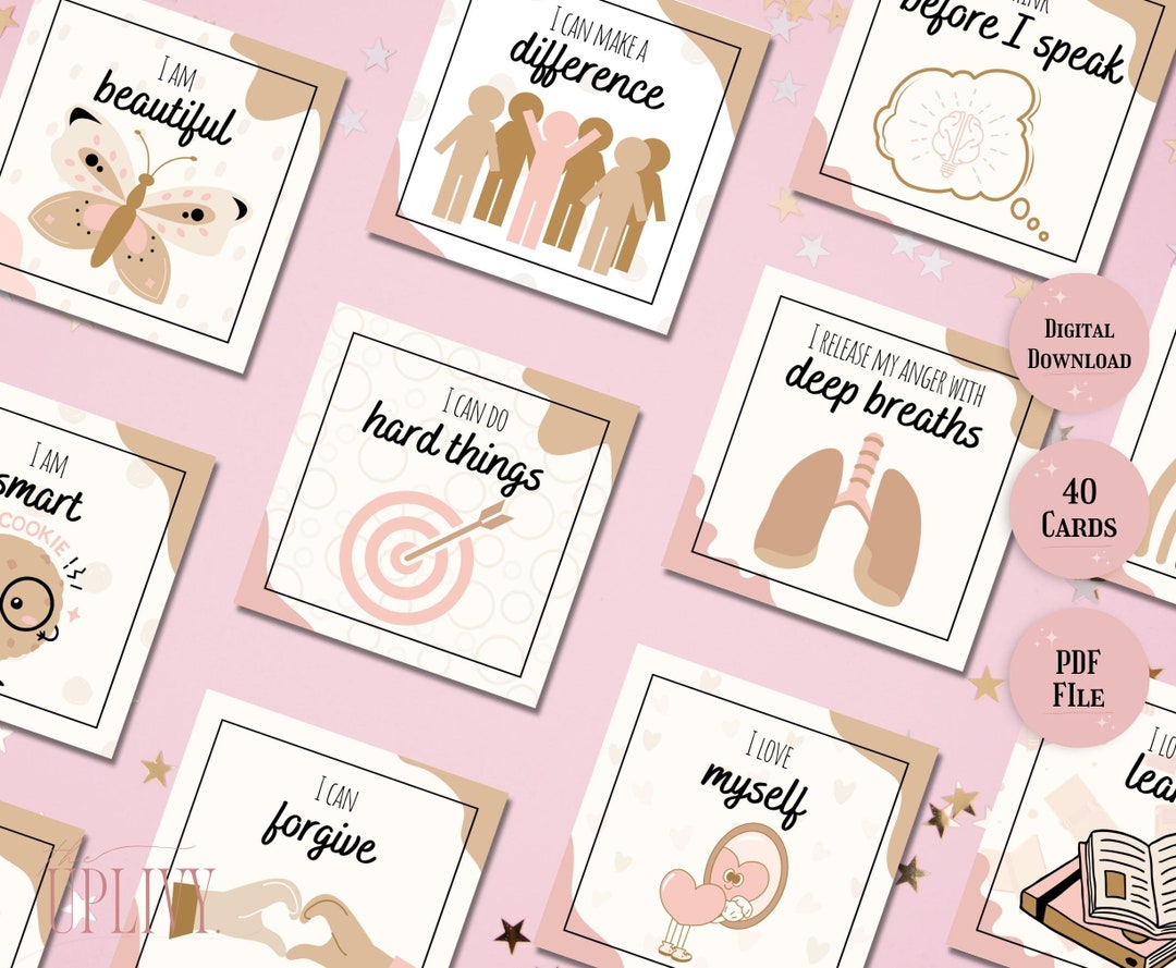 Children’s Positive Affirmation Cards in Pink | Set of 40 English ...