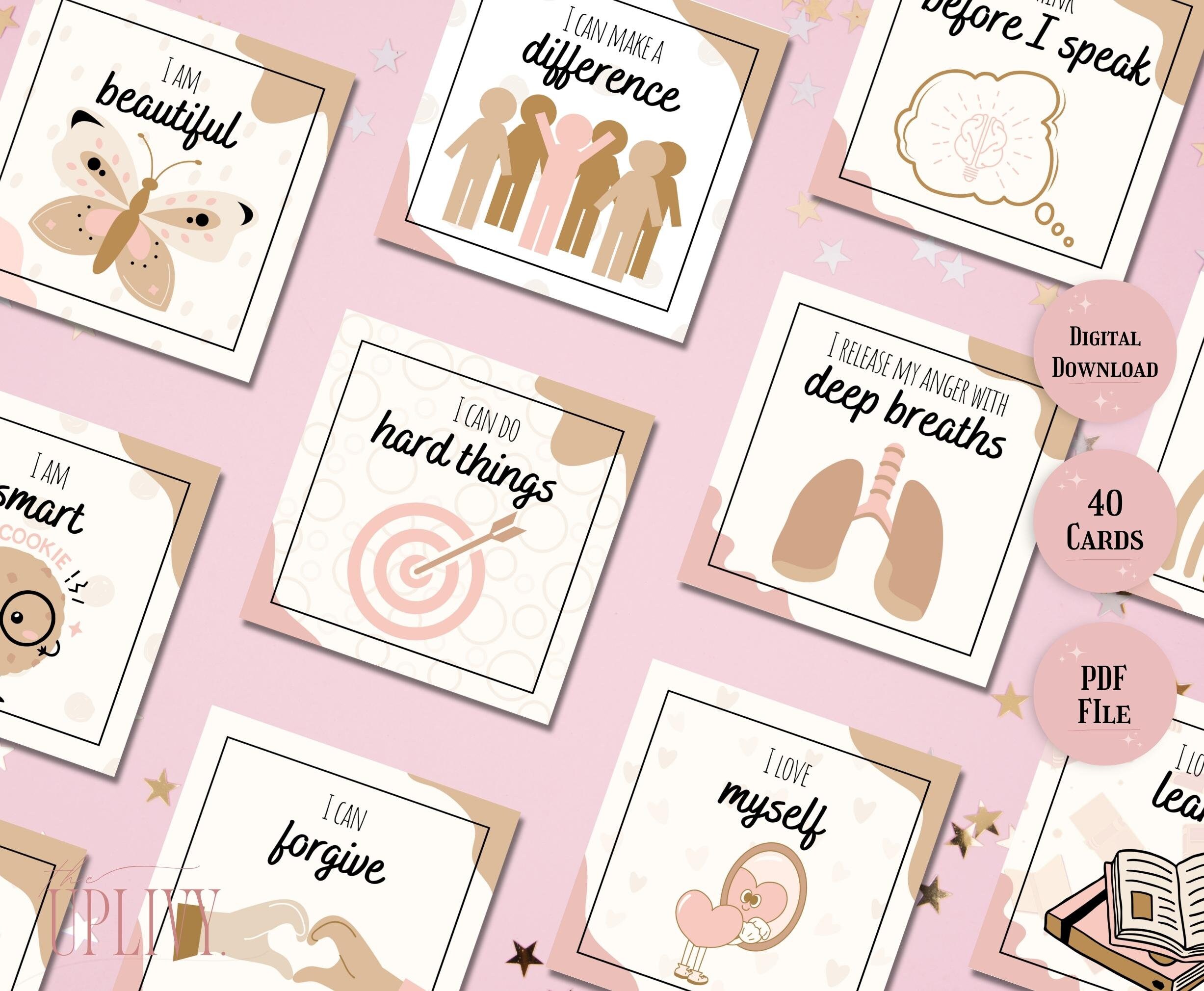 Childrens Positive Affirmation Cards in Pink Set of 40 English ...