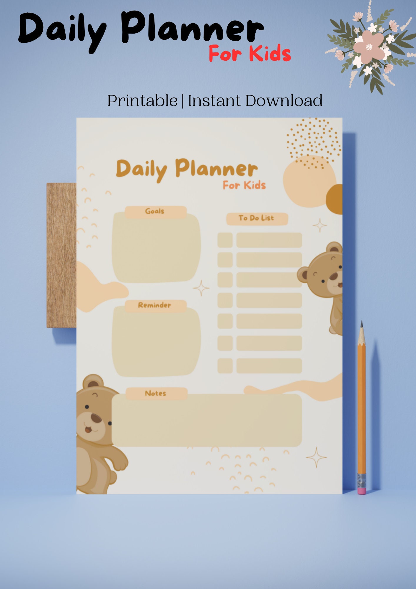 Printable Daily Planner for Kids, Daily to Do List, Productivity ...