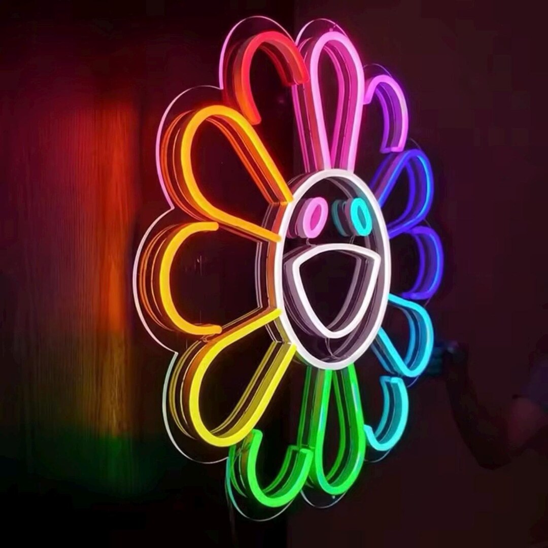 Takashi Murakami Smile On, Rainbow Flower!! Super Neon - Etsy