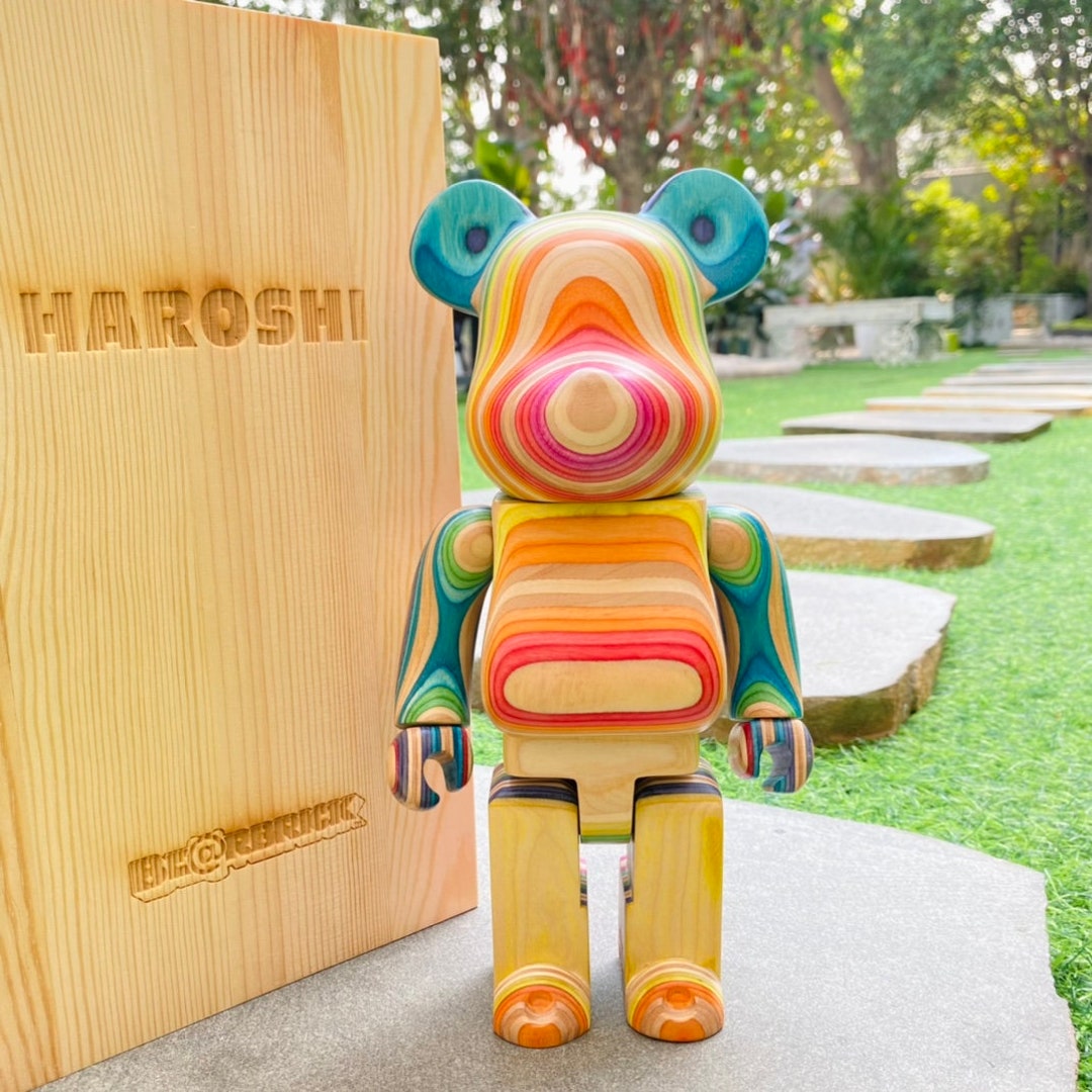 BE@RBRICK 400% Sk8board Rainbow X Haroshi Karimoku Sculpture Carved in ...