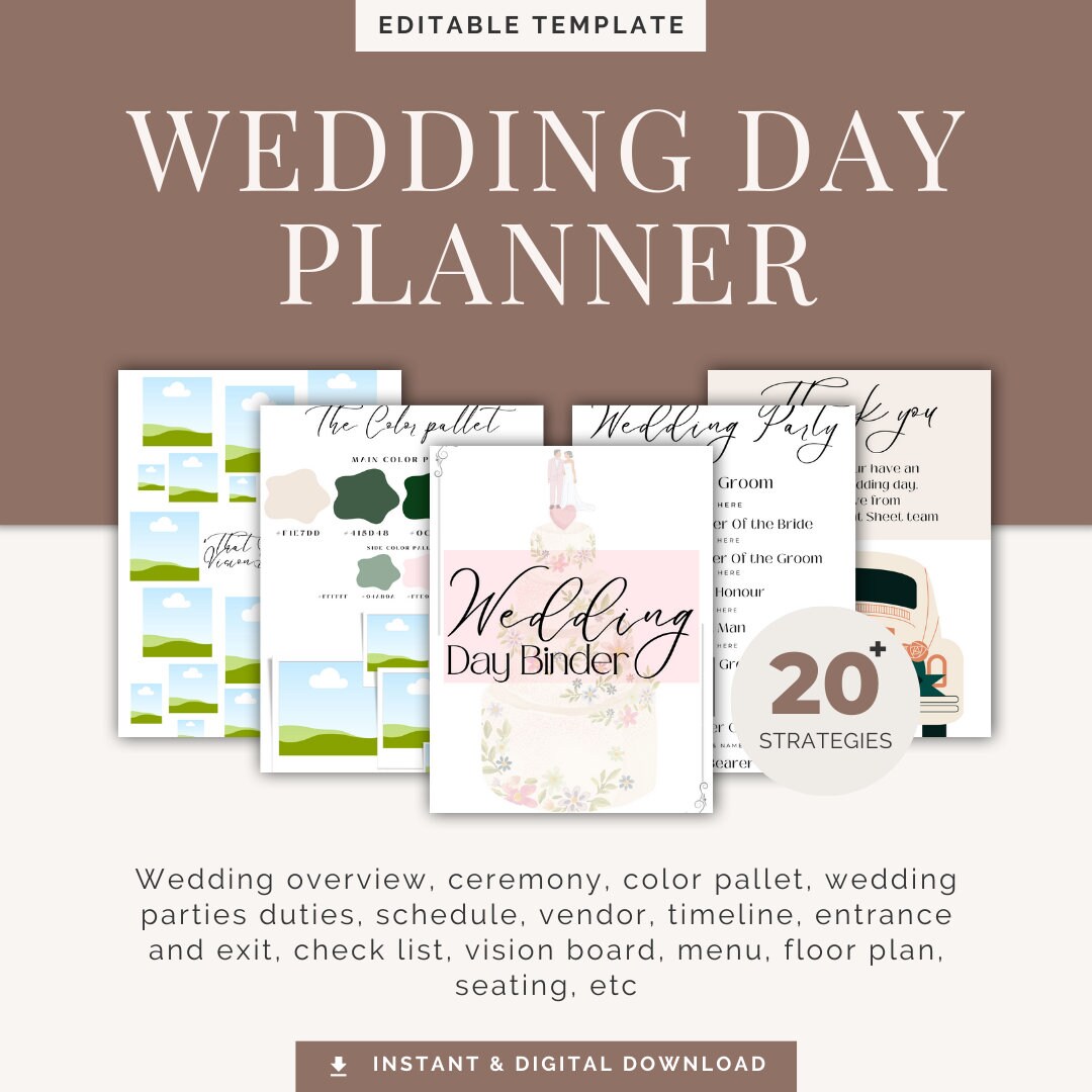 Wedding Day Planner, Overview, Ceremony, Color Pallet, Schedule, Vendor ...