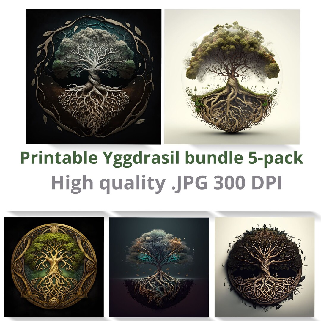Yggdrasil Wall Art Bundle 5-pack, Yggdrasil Tree of Life Ring, Poster ...