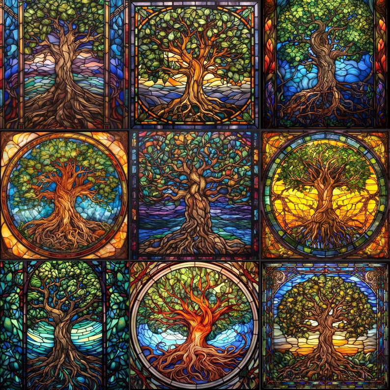 Yggdrasil Stained Glass Wall Art Bundle 20-pack, Tree of Life, Poster ...
