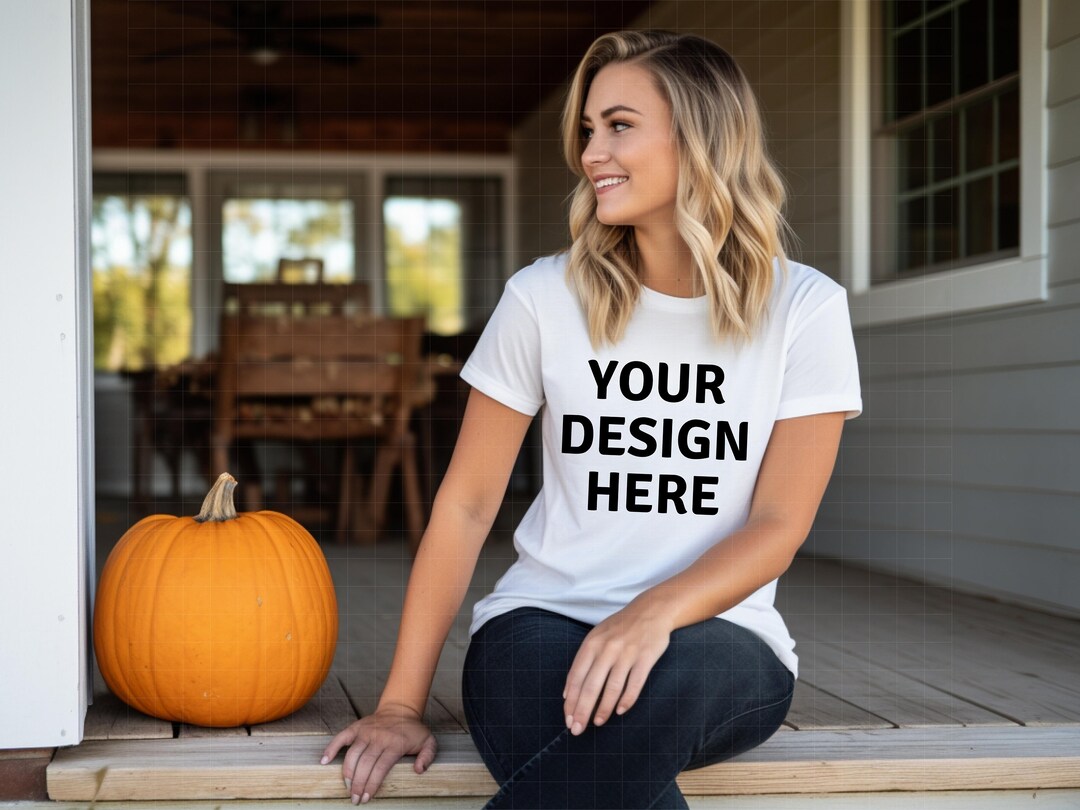 Fall Shirt Mockup, White T Shirt Mock Up, White Halloween Mockup, Model ...