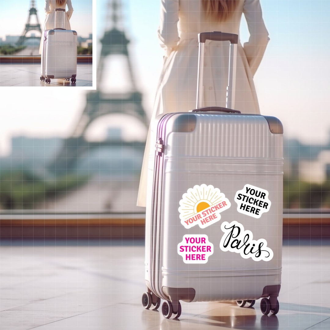 Luggage Sticker Mockup for Die Cut Stickers Kiss Cut Sticker Print on ...