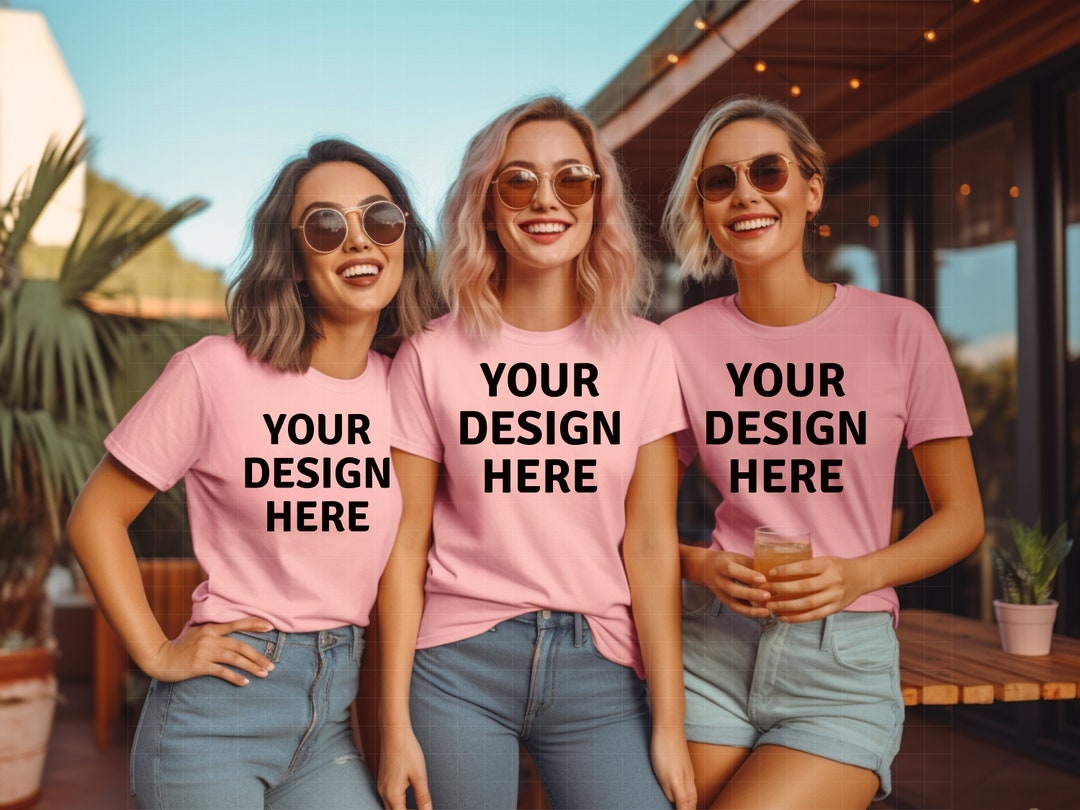 Group Shirt Mockup, Girls Trip Mockup, Pink Tshirt Mock Up, Matching ...