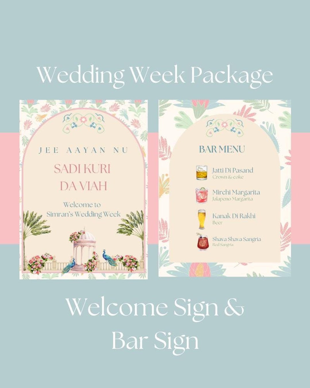 Punjabi Wedding Welcome and Bar Sign Bundle | Cultural Fusion Decor ...