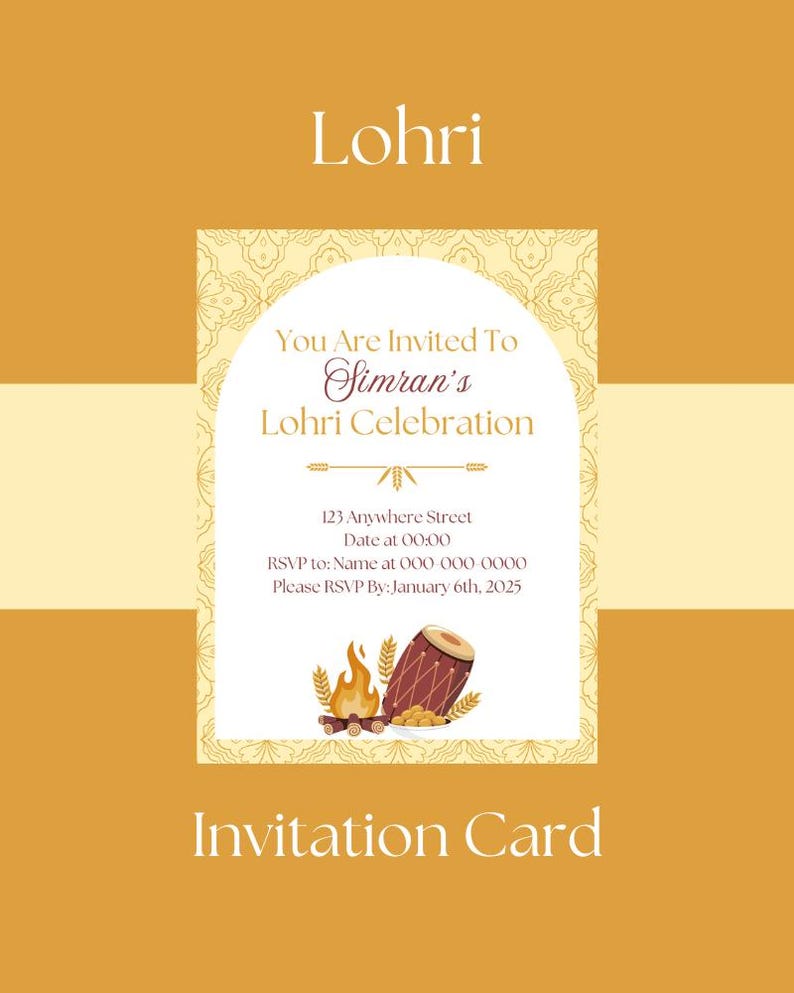 Lohri Invitation Card | Punjabi Lohri Party Invitation | Editable ...