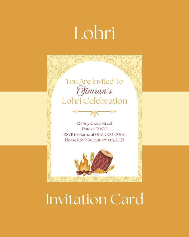 Lohri Invitation Card | Punjabi Lohri Party Invitation | Editable ...