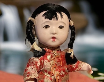 C.1930's Japanese Ichimatsu 市松人形 Torei Ningyo Gofun Girl Doll 13.75 ...