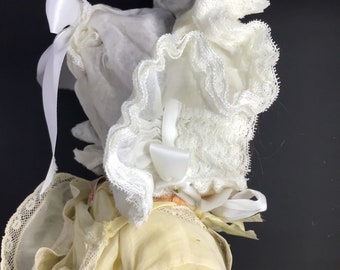Antique Vintage White Doll Bonnet, Sheer Doll Bonnet, White Sheer ...