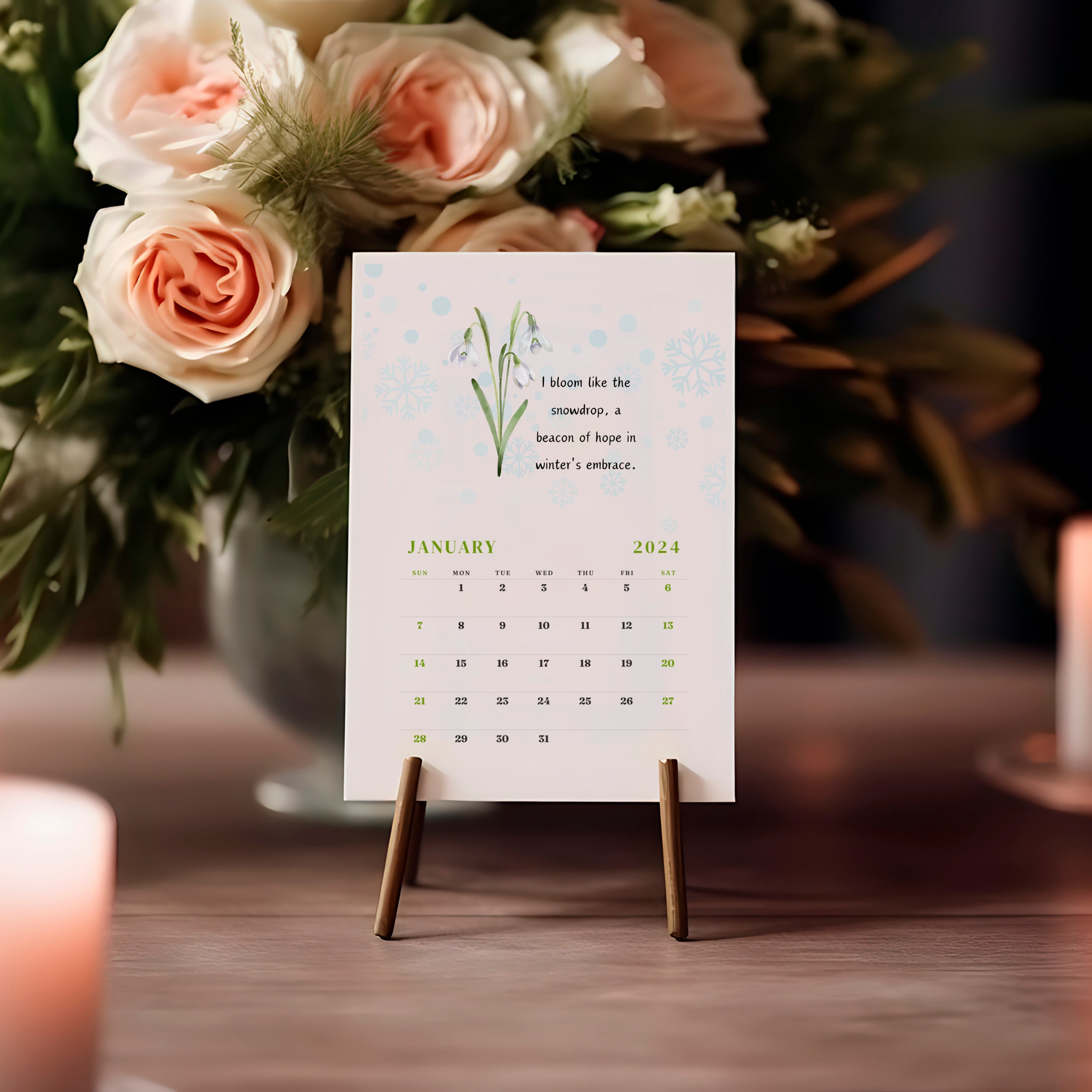Floral Calendar Printable 2024 Desk Calendar Monthly 2024 Watercolor ...