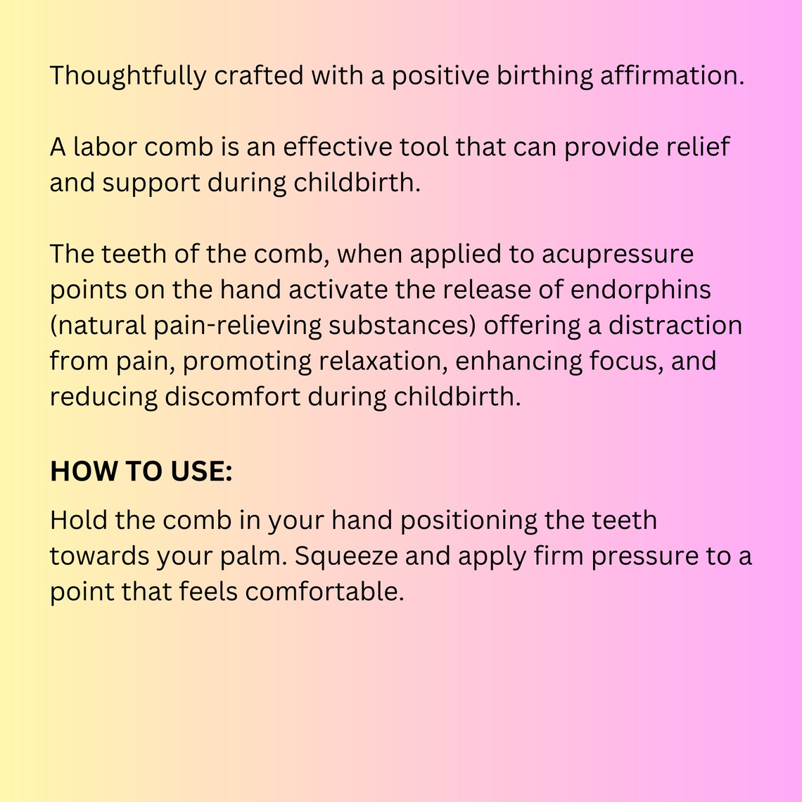 Birthing Comb. Engraved Labor Comb. Natural Labor & Delivery Tool. Gift ...