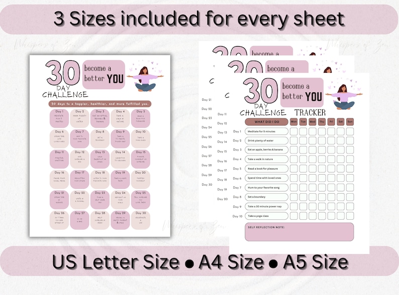 30 Day Challenge Bundle Self Care Checklist Printable Habit Tracker ...