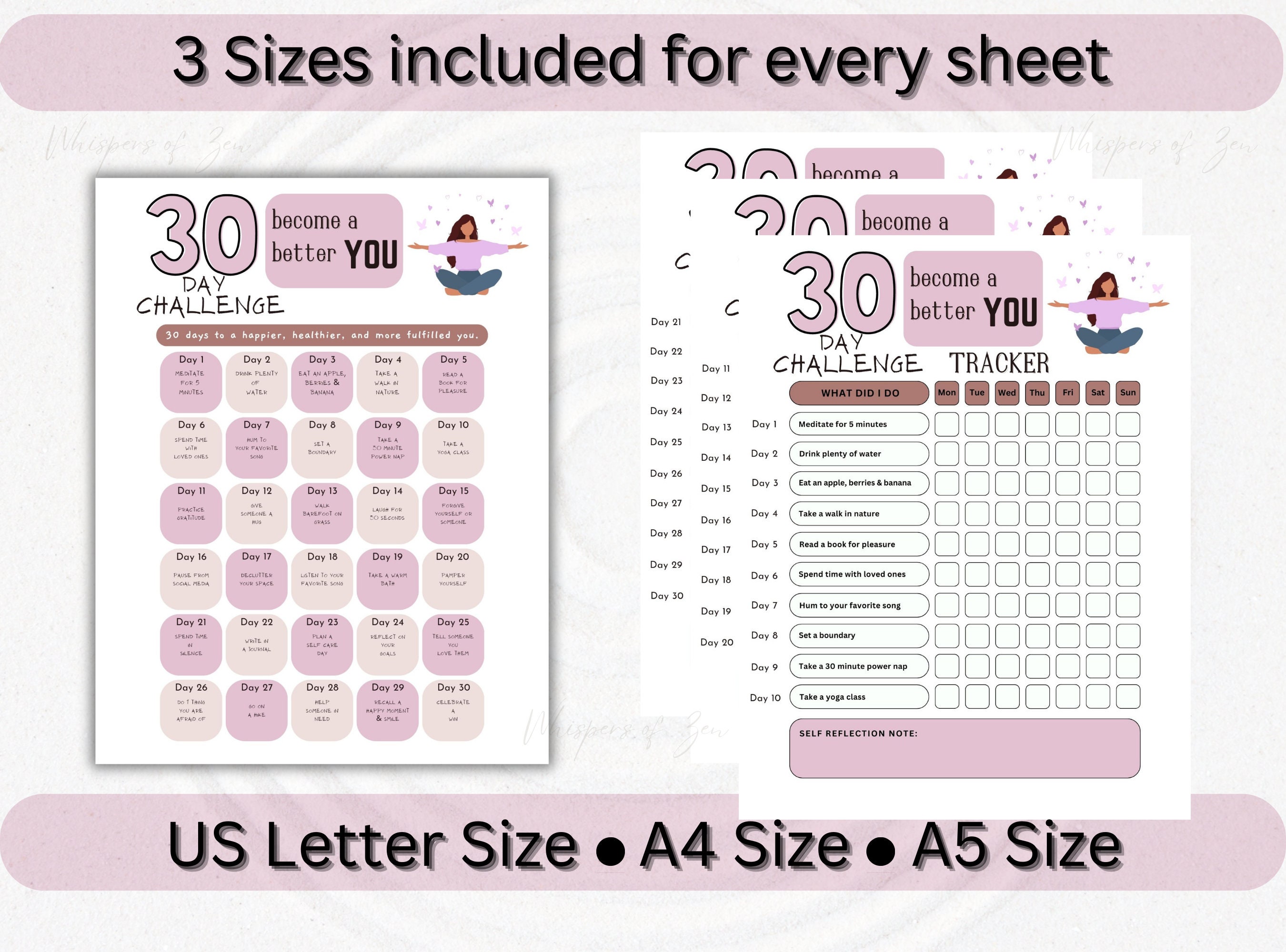30 Day Challenge Bundle Self Care Checklist Printable Habit Tracker ...