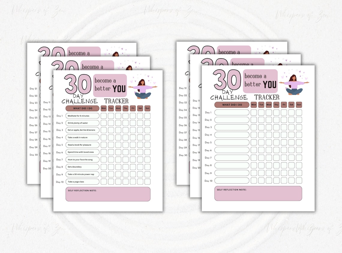 30 Day Challenge Bundle Self Care Checklist Printable Habit Tracker ...
