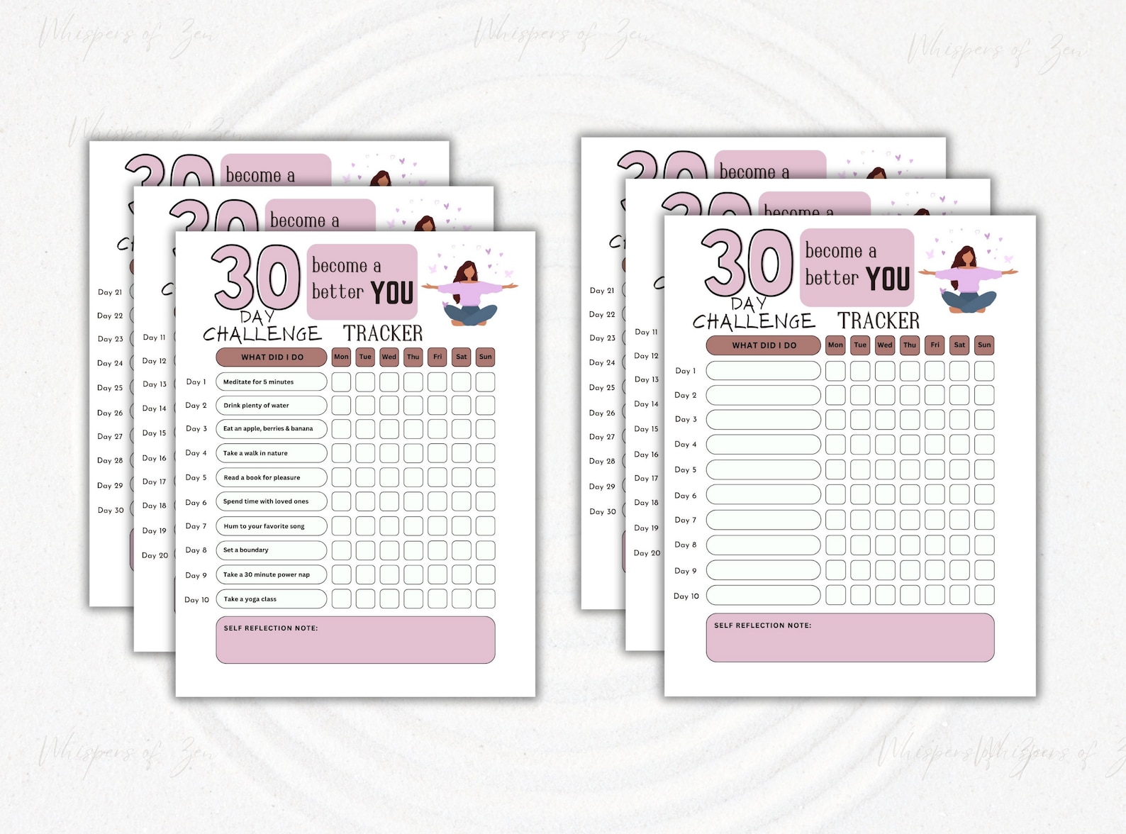 30 Day Challenge Bundle Self Care Checklist Printable Habit Tracker ...