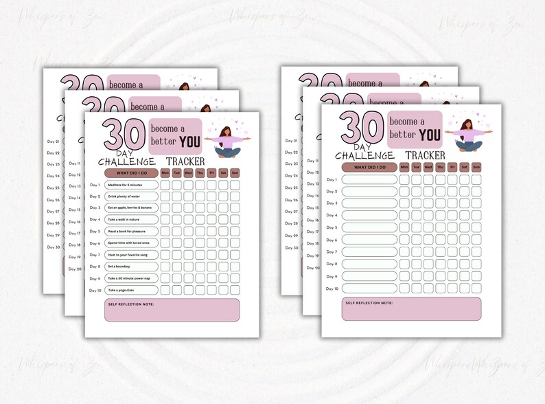 30 Day Challenge Bundle Self Care Checklist Printable Habit Tracker ...