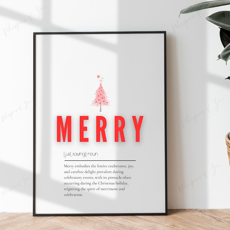 Merry Definition Printable Digital Wall Art Christmas Art Christmas ...