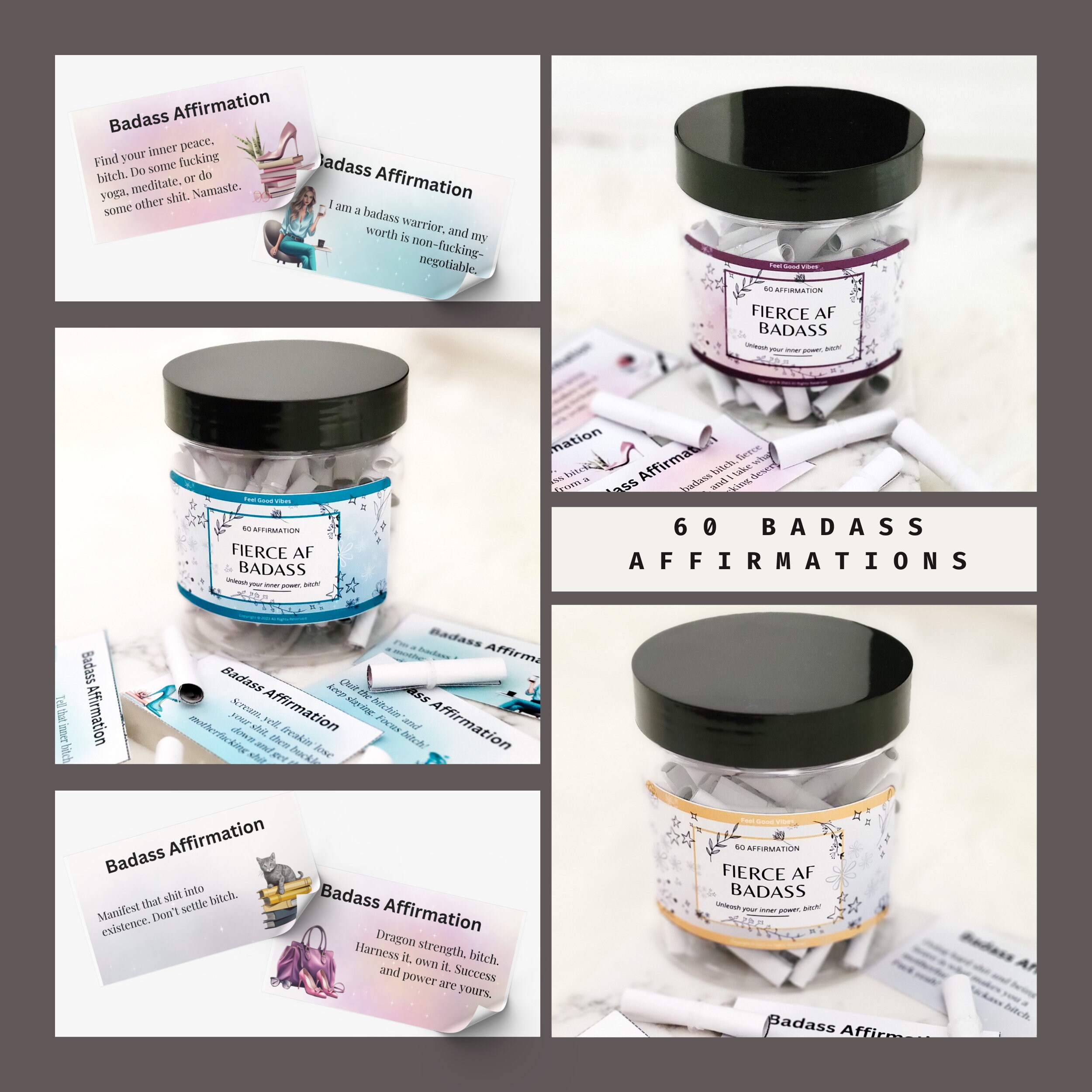 Swear Affirmation Cards Jar, 60 Badass Bitch Boss Daily Affirmations ...
