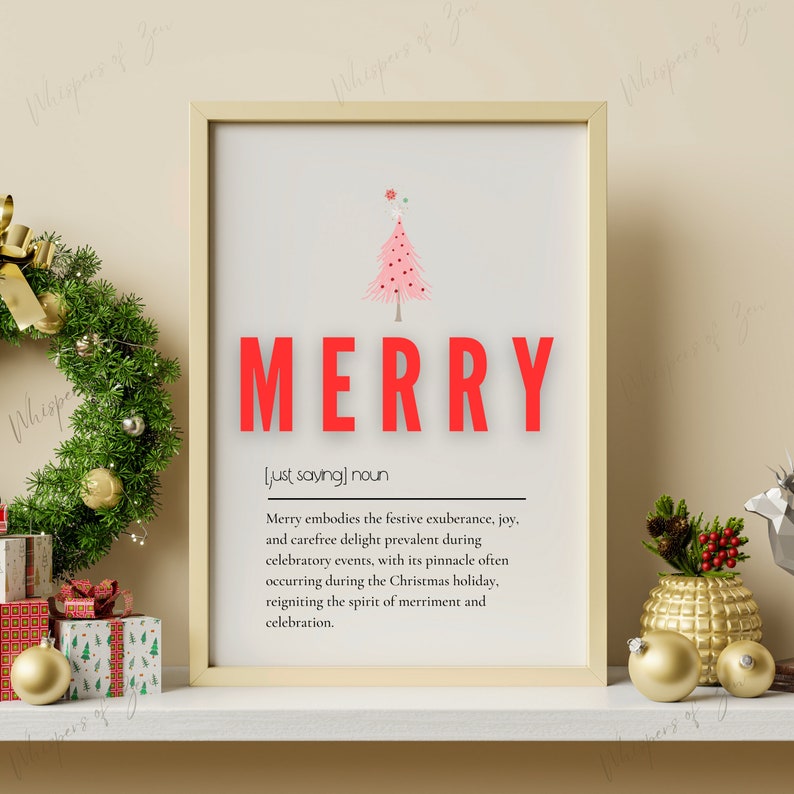 Merry Definition Printable Digital Wall Art Christmas Art Christmas ...