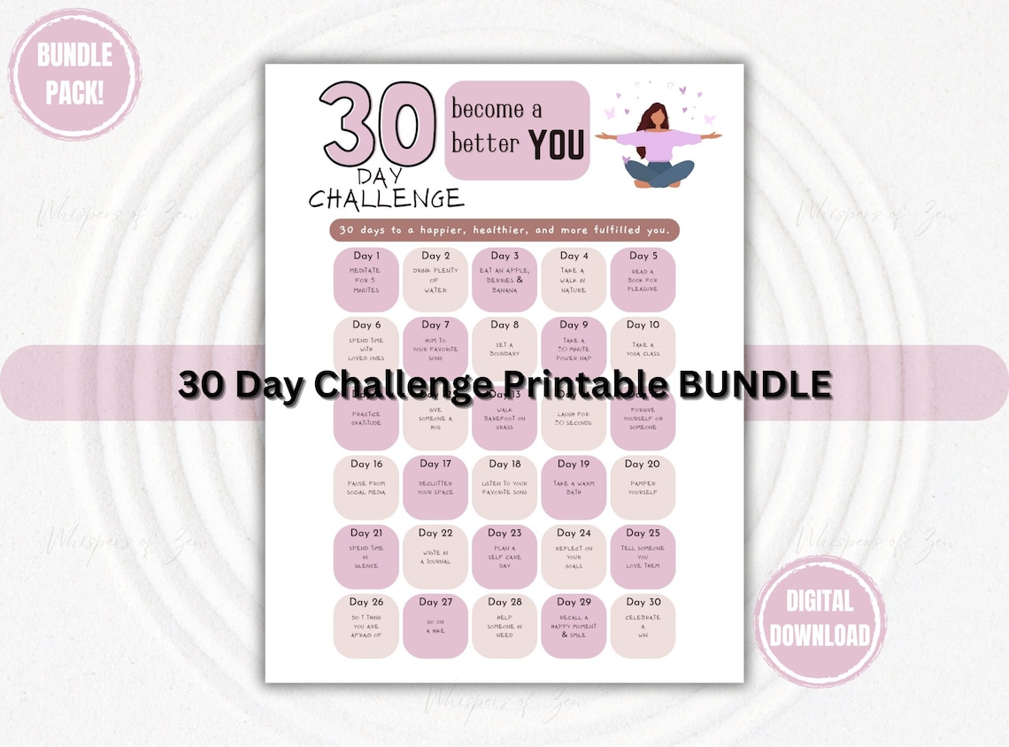30 Day Challenge Bundle Self Care Checklist Printable Habit Tracker ...